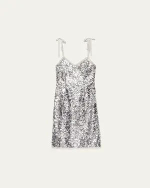 Prada Sequin Tie-shoulder Midi Dress - Argento