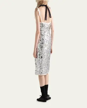 Prada Sequin Tie-shoulder Midi Dress - Argento