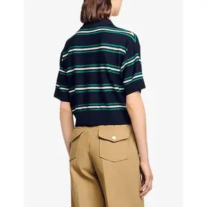 Sandro Stripe Polo-neck Knitted Top