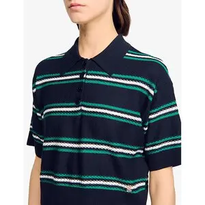 Sandro Stripe Polo-neck Knitted Top
