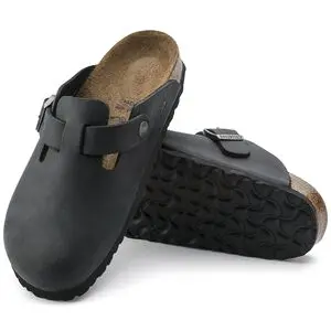 BIRKENSTOCK Boston Natural Leather Clogs - Black