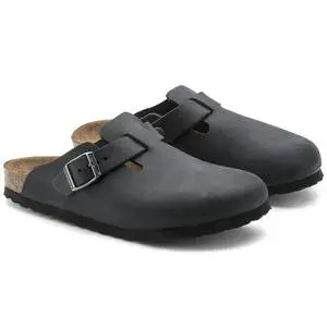 BIRKENSTOCK Boston Natural Leather Clogs - Black