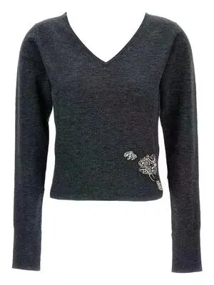 Erdem V-neck Embellished Sweater - Grey