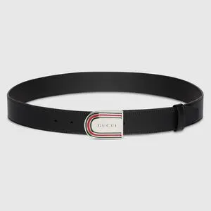 Gucci Belt With Enameled Web Detail Buckle - Black
