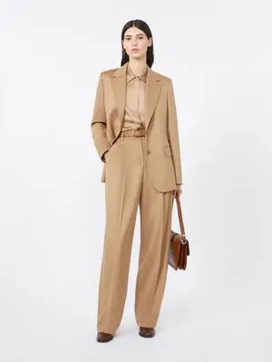 Max Mara Pure Wool Wide Leg Trousers - Camel