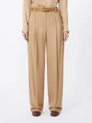 Max Mara Pure Wool Wide Leg Trousers - Camel