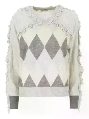 BALLANTYNE Diamond Pattern Sweater With Ruffle Trim
