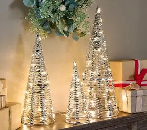 BETHLEHEM LIGHTS As Is Set Of 3 Illuminated Ribbon Trees - One-color