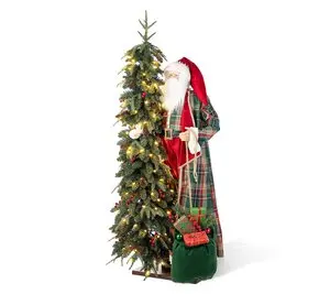GLITZHOME Christmas Santa W/ Lighted Artificialchristmas Tree