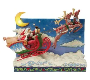 JIM SHORE Santa Sleigh With Reindeer Led Scene 1.4in H - One-color