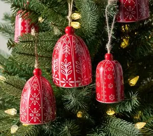 HOME REFLECTIONS S/6 Festive Ceramic Bell Ornaments - One-color