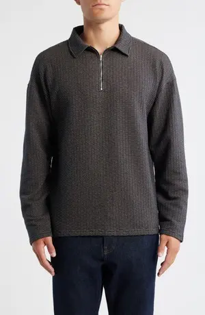 KROST Mini Jacquard Quarter Zip Long Sleeve Polo