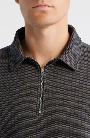 KROST Mini Jacquard Quarter Zip Long Sleeve Polo