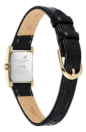 OLIVIA BURTON Mini Grove Rectangular Croc Embossed Leather Strap Watch - Black