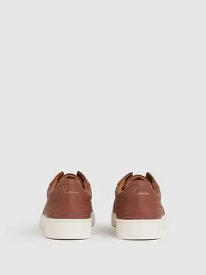 REISS Grained Leather Elasticated Lace Trainers - Terracotta Brown