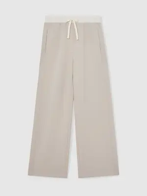 REISS Laney Premium Interlock Wide-leg Joggers - Stone