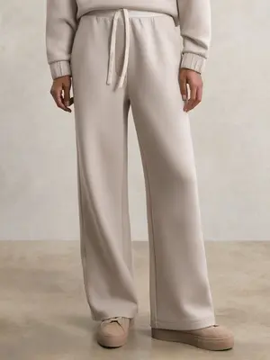 REISS Laney Premium Interlock Wide-leg Joggers - Stone