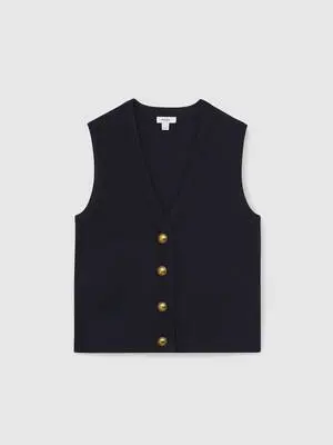 REISS Knitted Button-through Vest