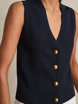 REISS Knitted Button-through Vest
