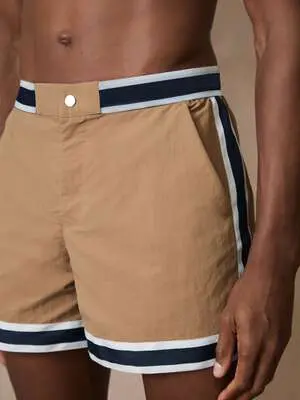 REISS Baller Stripe-trim Swim Shorts - Camel