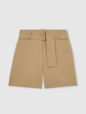REISS Harper Cotton-blend Belted Shorts