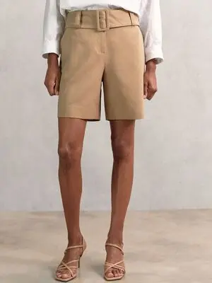 REISS Harper Cotton-blend Belted Shorts