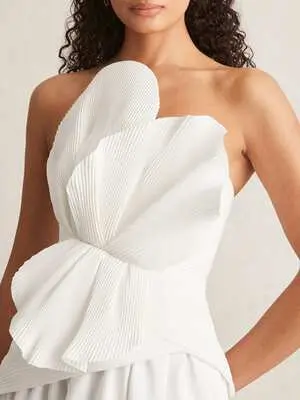 Acler Sageston Plissé Fan Strapless Maxi Dress