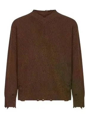 MAISON MARGIELA Ribbed V-neck Distressed Sweater