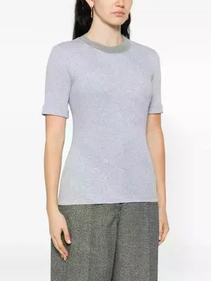 Peserico Embellished-neck T-shirt - Grey