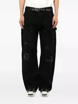 KAMIYA Distressed Cotton Trousers - Black