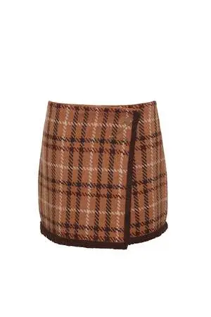 Cara Cara Jodi Mini Skirt - Camel Plaid