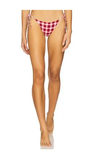 WeWoreWhat Tie Bikini Bottom - Blurred Gingham Oxblood & Soft Pink
