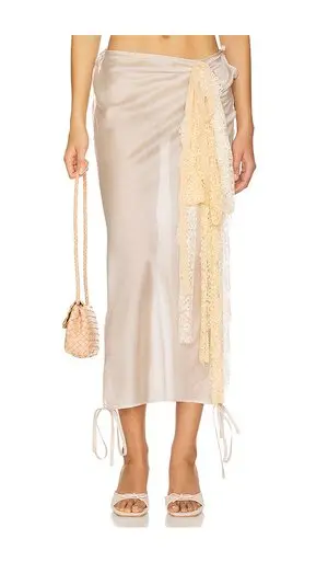 MILKWHITE Midi Skirt With Lace Detail - Light Grey