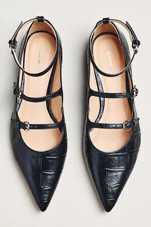 Maeve Triple-strap Mary Jane Flats - Black Croc
