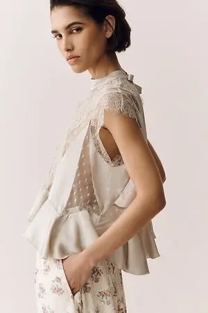 Anthropologie Harmony Sheer Lace Peplum Blouse