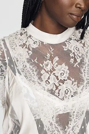 Anthropologie Harmony Sheer Lace Peplum Blouse