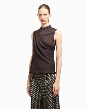 Giorgio Armani Draped Top In Triple Silk Georgette - Brown