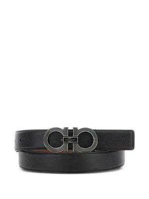 FERRAGAMO Gancini Buckle Leather Belt - Black