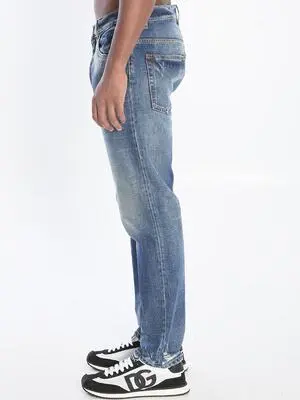 Dolce & Gabbana Denim Pants With Logo Plaque