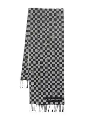 Karl Lagerfeld Check-pattern Wool Scarf - Grey