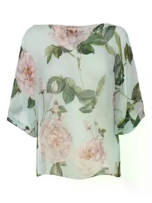 CLIPS Rose-print Batwing-sleeved Top