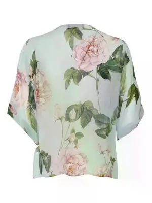 CLIPS Rose-print Batwing-sleeved Top