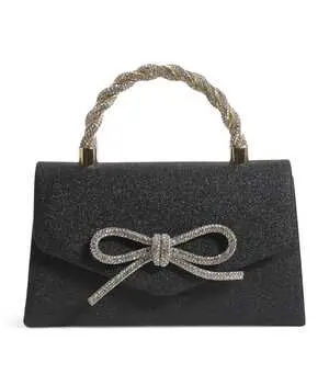 DAVID CHARLES Glitter Diamanté Bow Handbag - Black