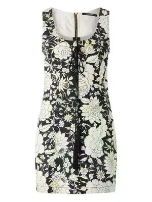 Roberto Cavalli Floral Lace-up Mini Dress - White