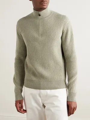 Loro Piana Plane Tree Ribbed Cashmere Half-zip Sweater