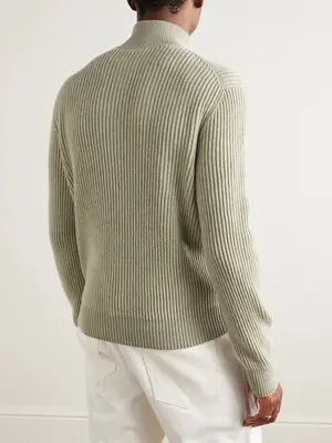 Loro Piana Plane Tree Ribbed Cashmere Half-zip Sweater