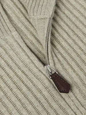 Loro Piana Plane Tree Ribbed Cashmere Half-zip Sweater