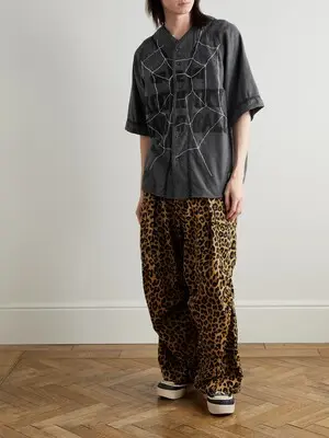 Kapital Embroidered Felt-trimmed Cotton And Wool-blend Shirt - Gray