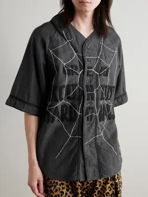 Kapital Embroidered Felt-trimmed Cotton And Wool-blend Shirt - Gray