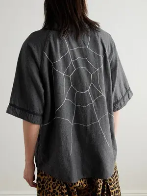 Kapital Embroidered Felt-trimmed Cotton And Wool-blend Shirt - Gray